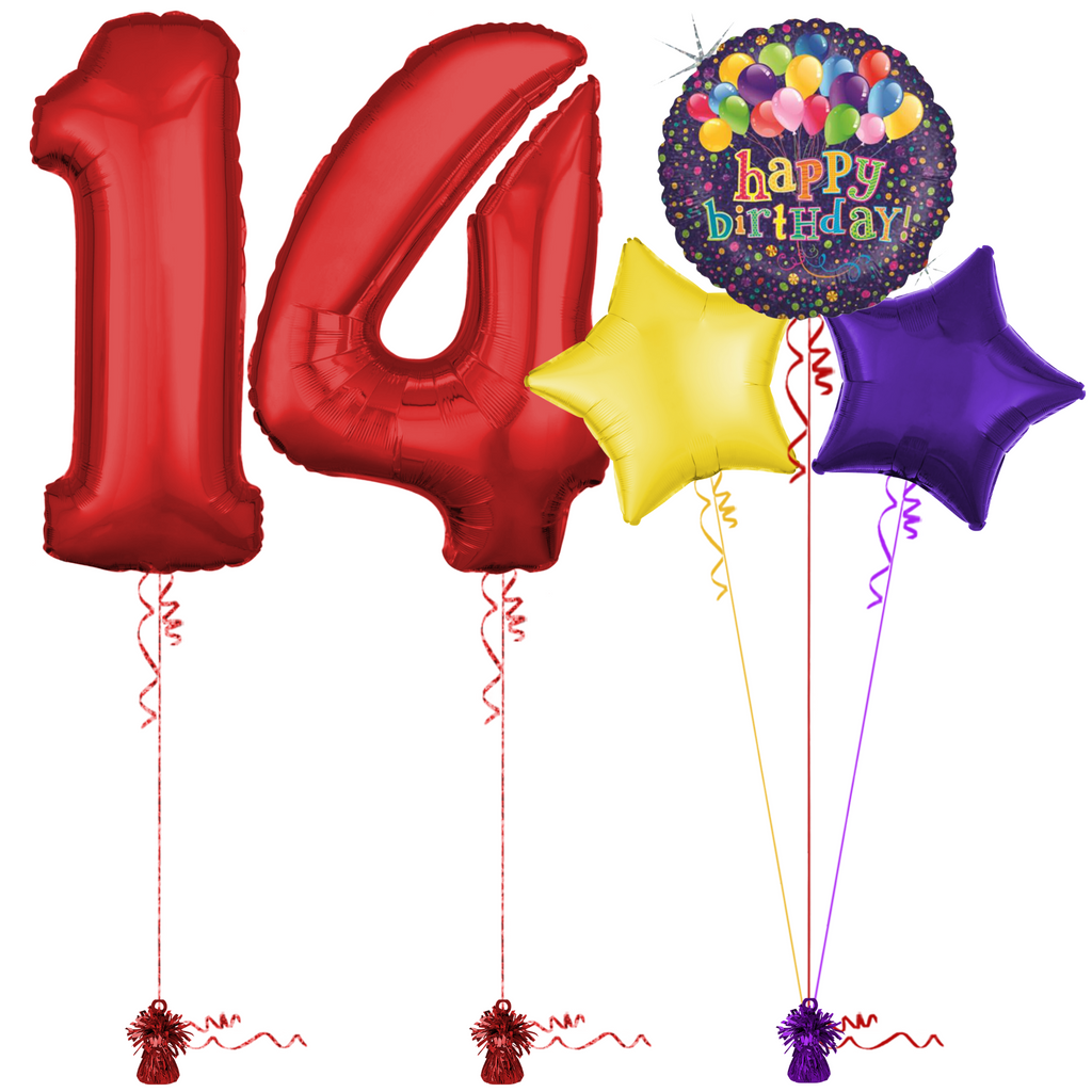 Red 14th Birthday Balloon Bouquet Set