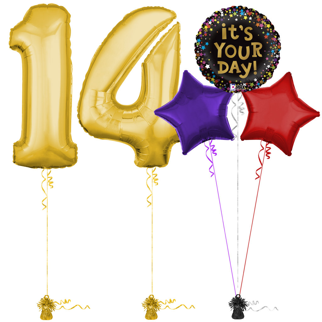 Gold 14th Birthday Balloon Bouquet Set – Balloon Town