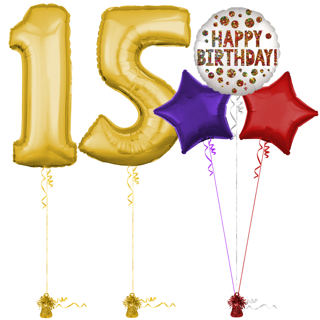 Gold 15th Birthday Balloon Bouquet Set – Balloon Town