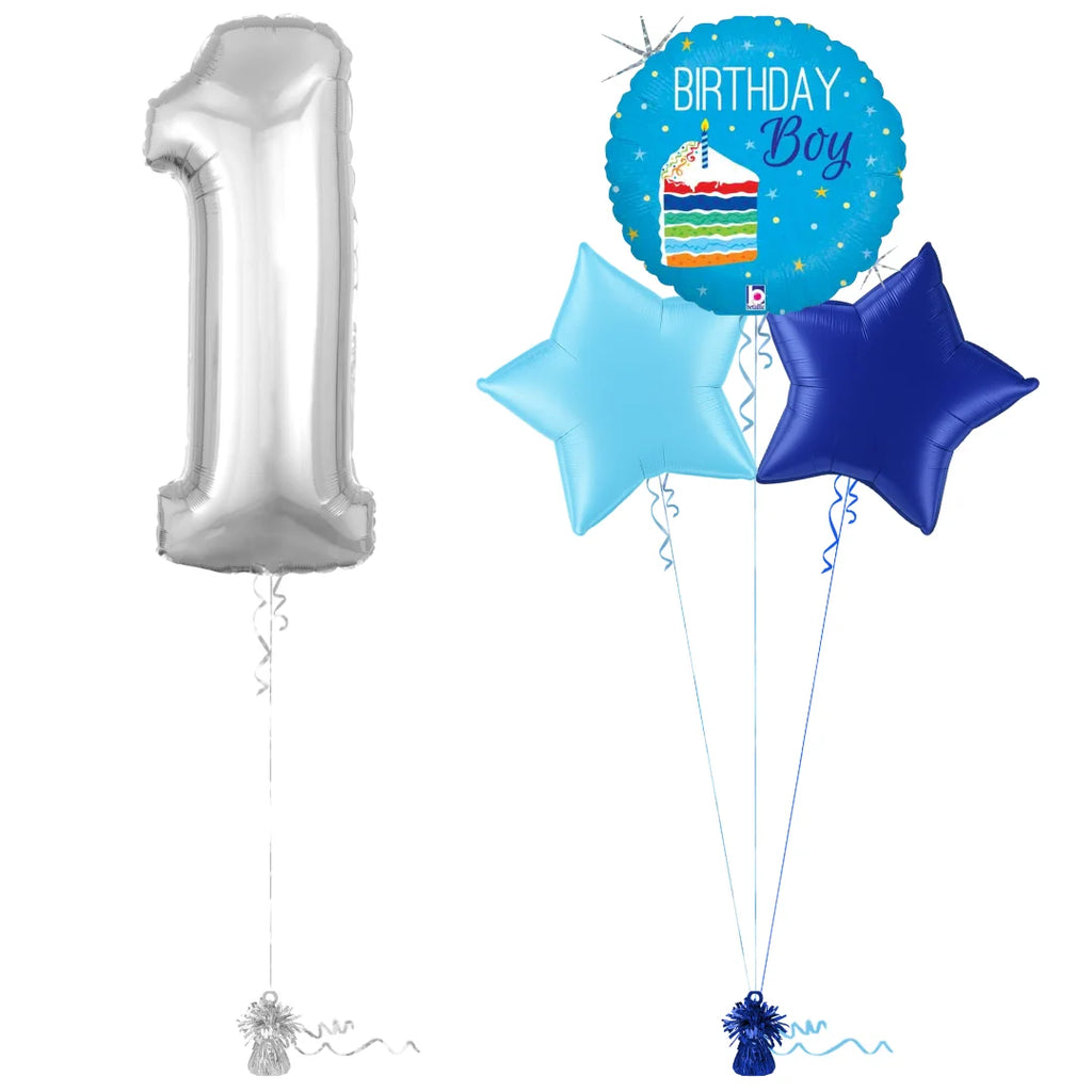 Silver 1st Birthday Balloon Bouquet Set