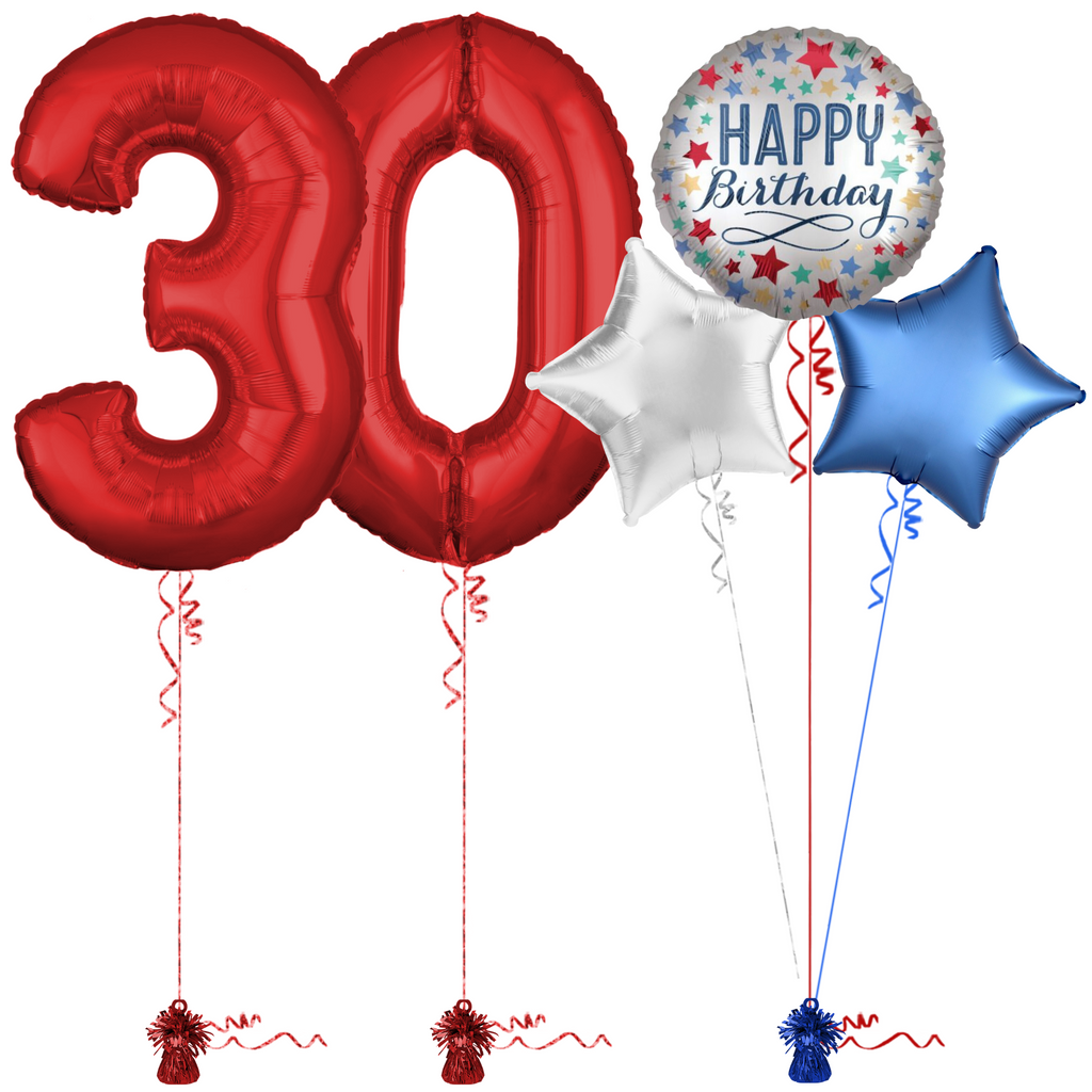 Red 30th Birthday Balloon Bouquet Set