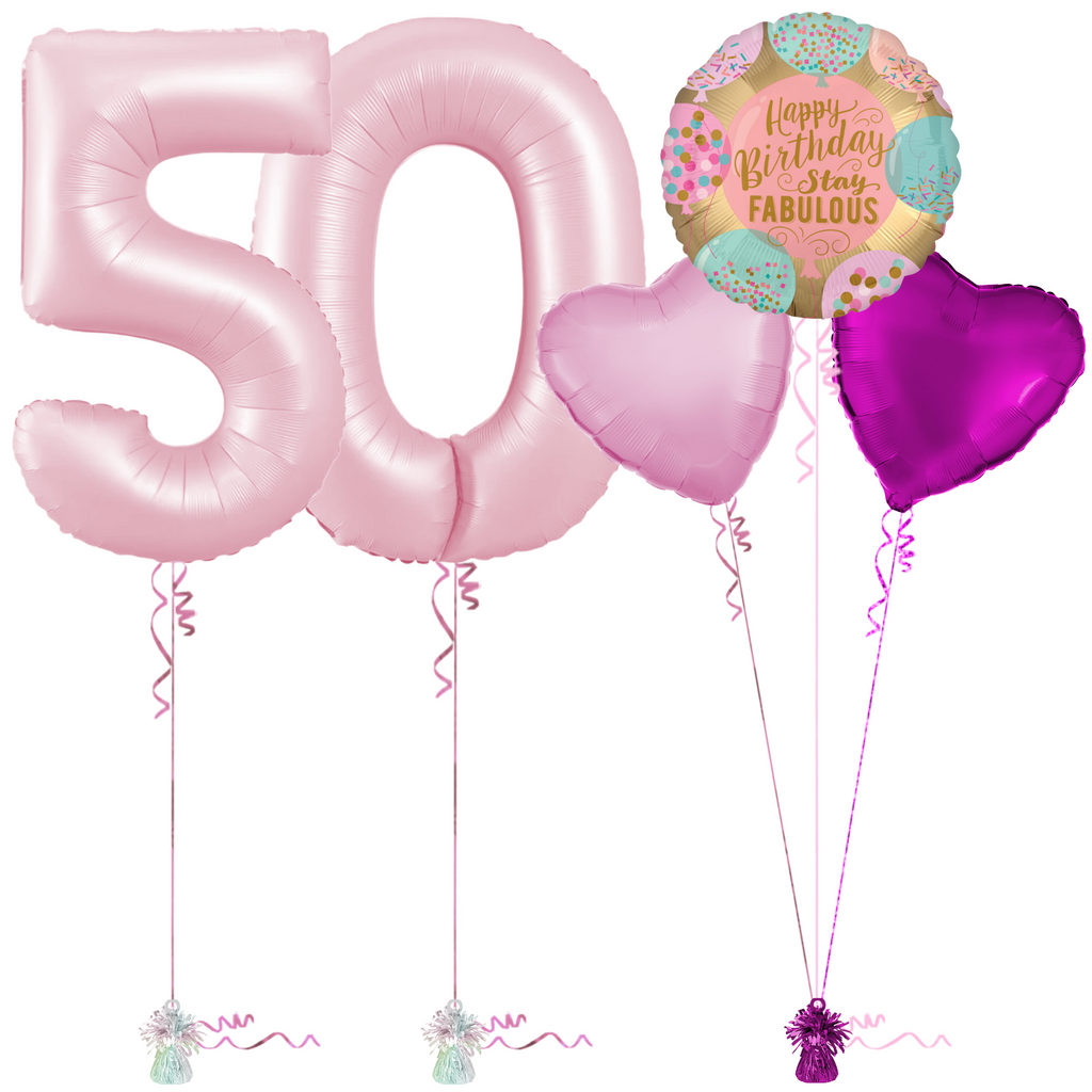 Pastel Pink 50th Birthday Balloon Bouquet Set