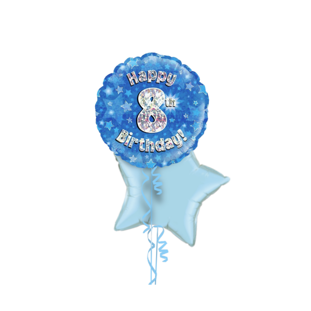 Happy Birthday 8th Blue Foil Balloon Bouquet