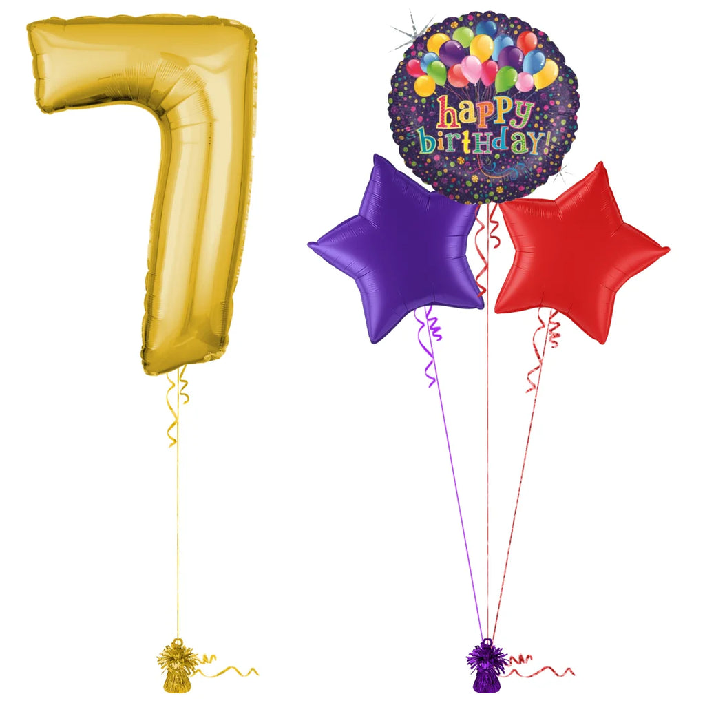 Gold 7th Birthday Balloon Bouquet Set