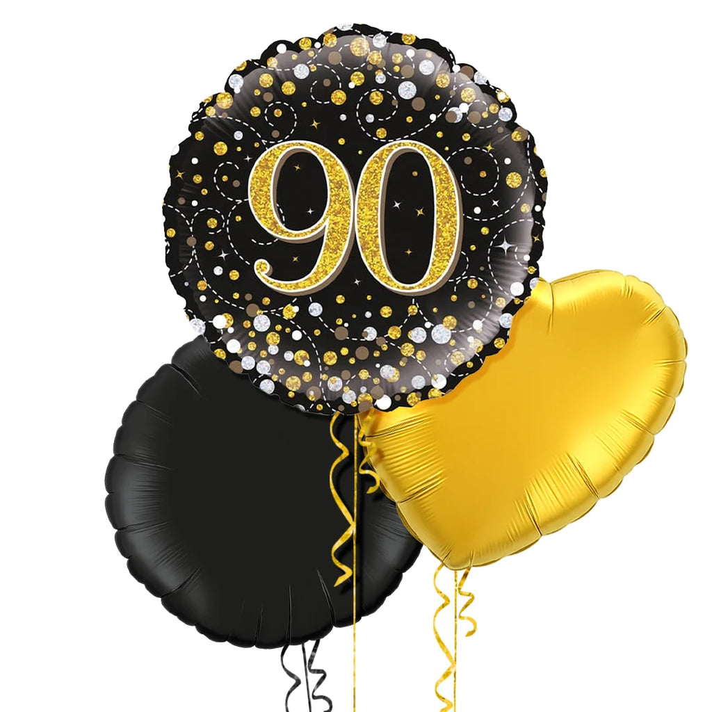 Buy 90th Birthday Black + Gold Holographic Birthday Balloon Bouquet