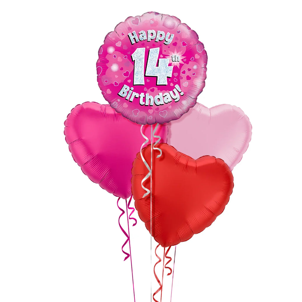 Happy Birthday 14th Pink Foil Balloon Bouquet | Buy Today