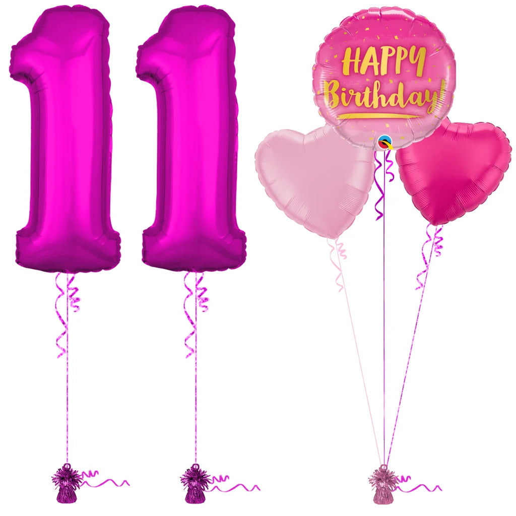 Hot Pink 11th Birthday Balloon Bouquet Set