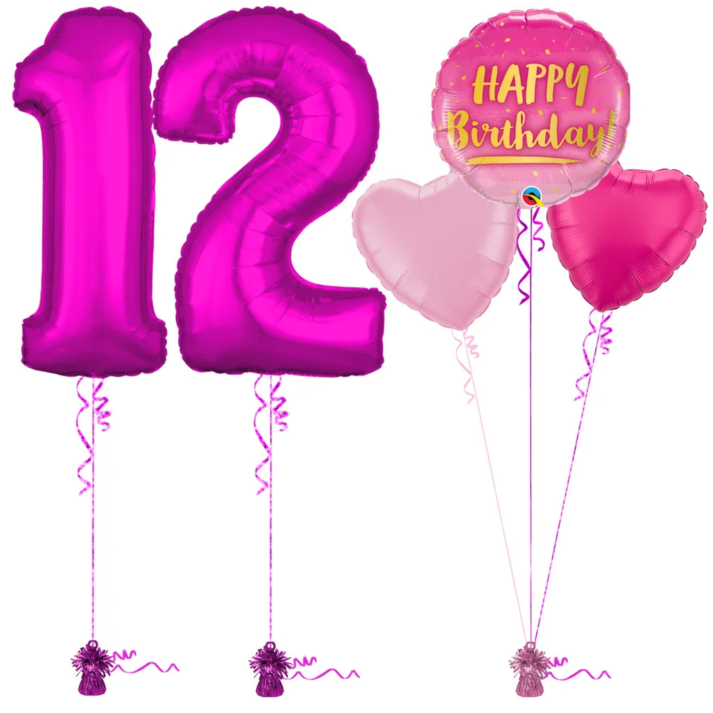 Hot Pink 12th Birthday Balloon Bouquet Set