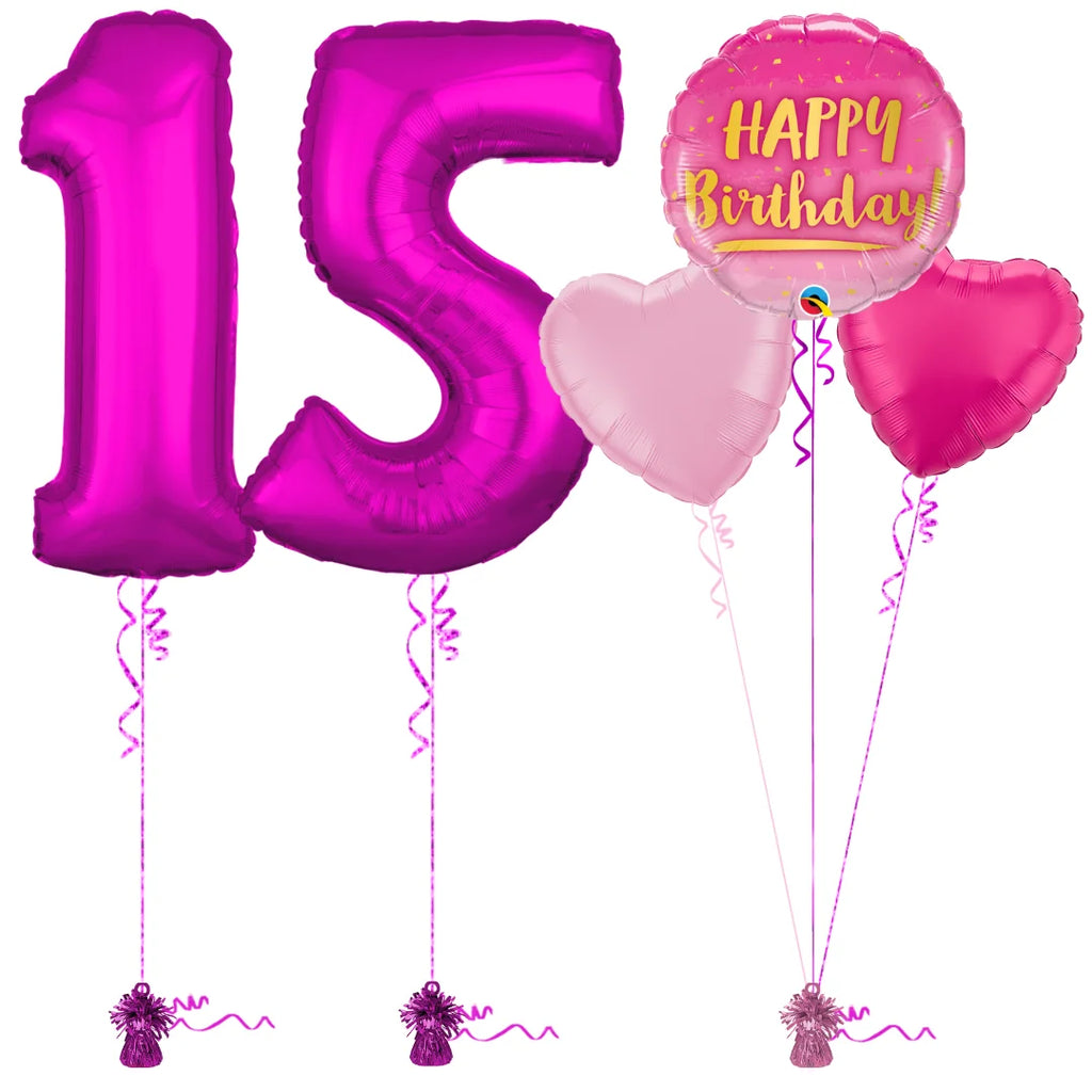 Hot Pink 15th Birthday Balloon Bouquet Set