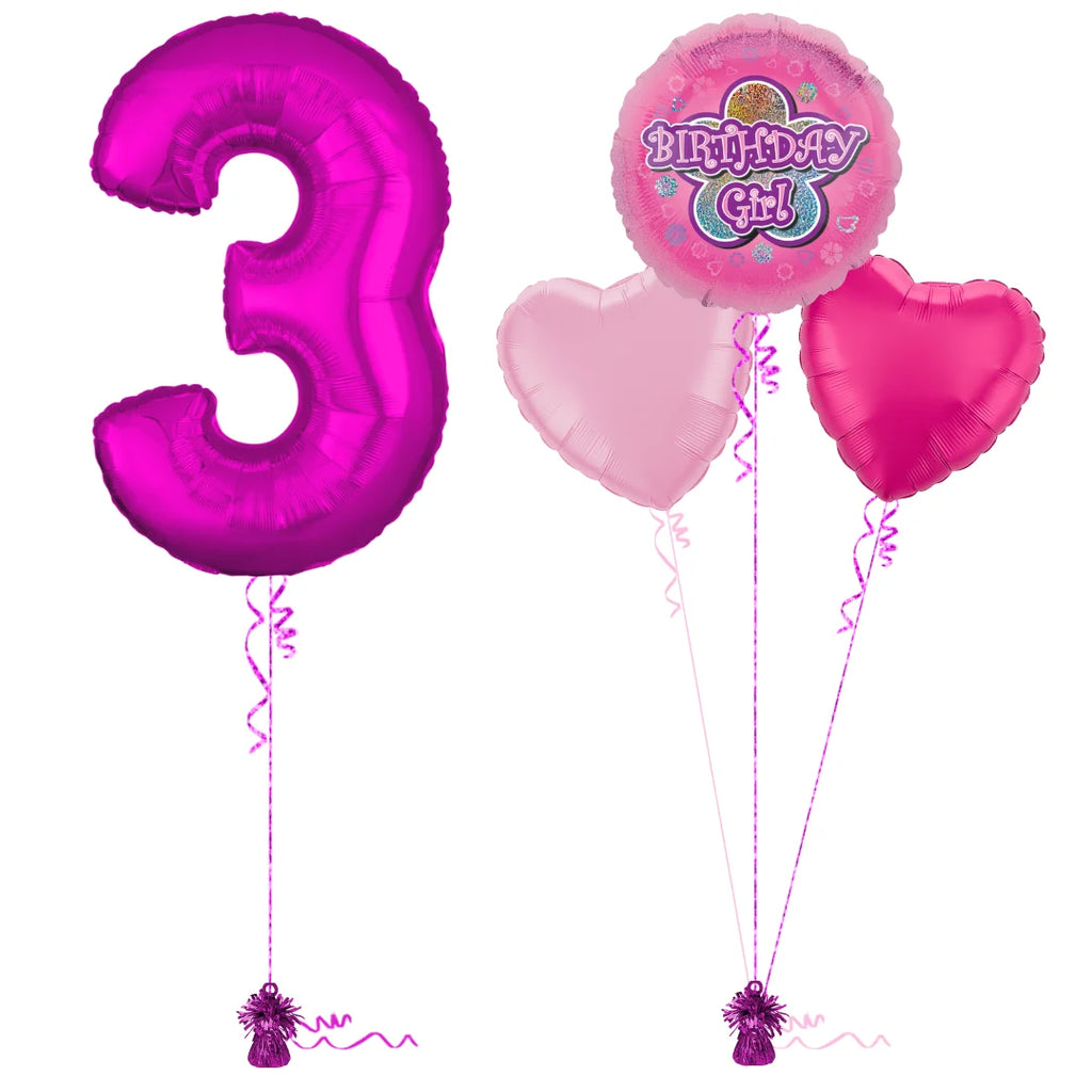 Hot Pink 3rd Birthday Balloon Bouquet Set