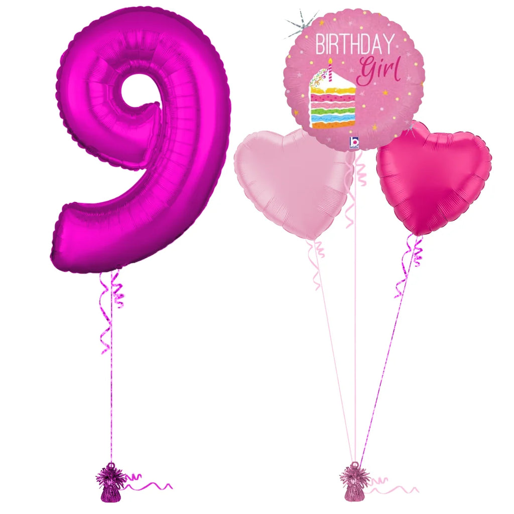 Hot Pink 9th Birthday Balloon Bouquet Set