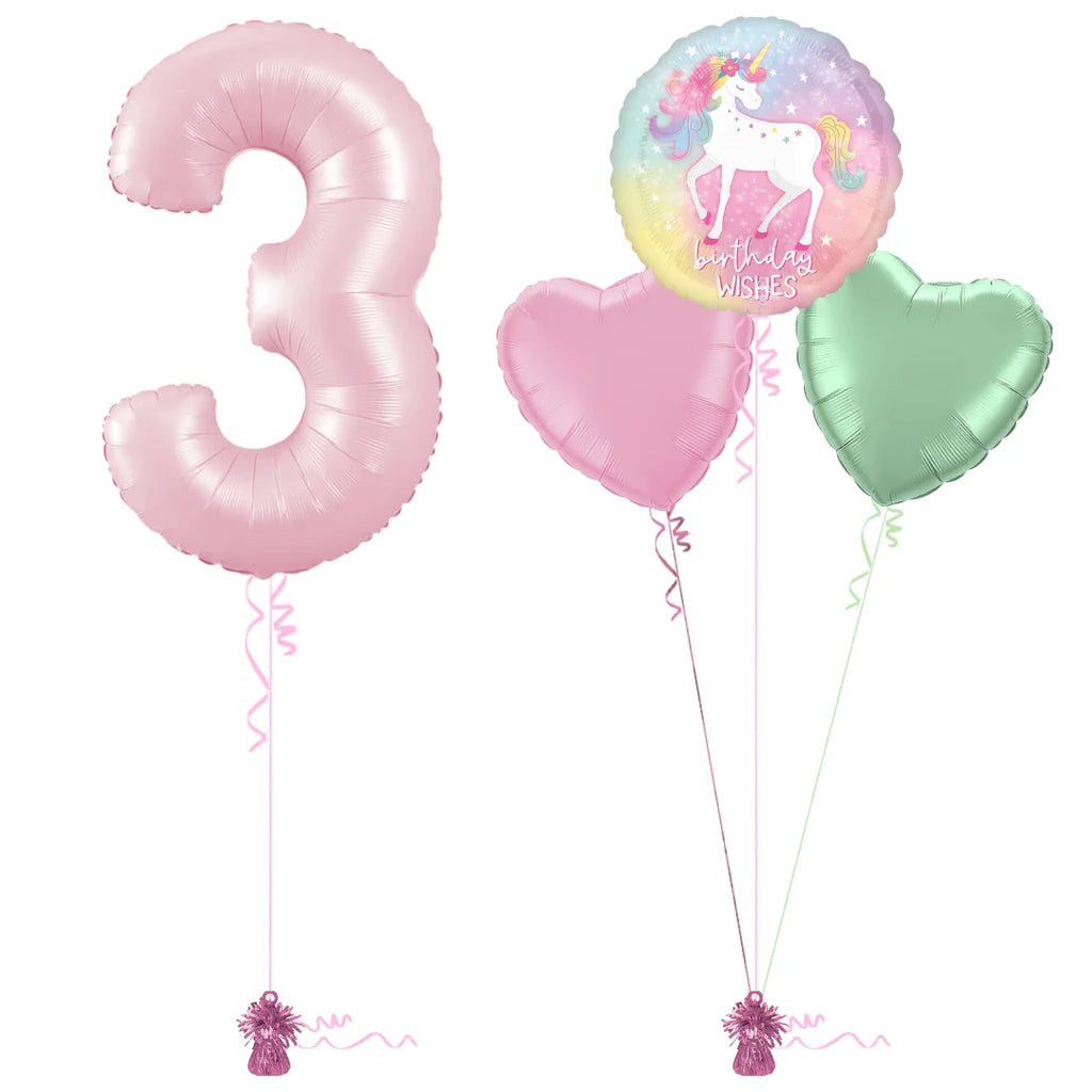 Pastel Pink 3rd Birthday Balloon Bouquet Set