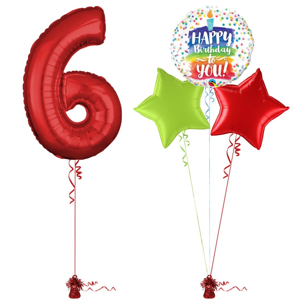 Red 6th Birthday Balloon Bouquet Set | Get It Now!