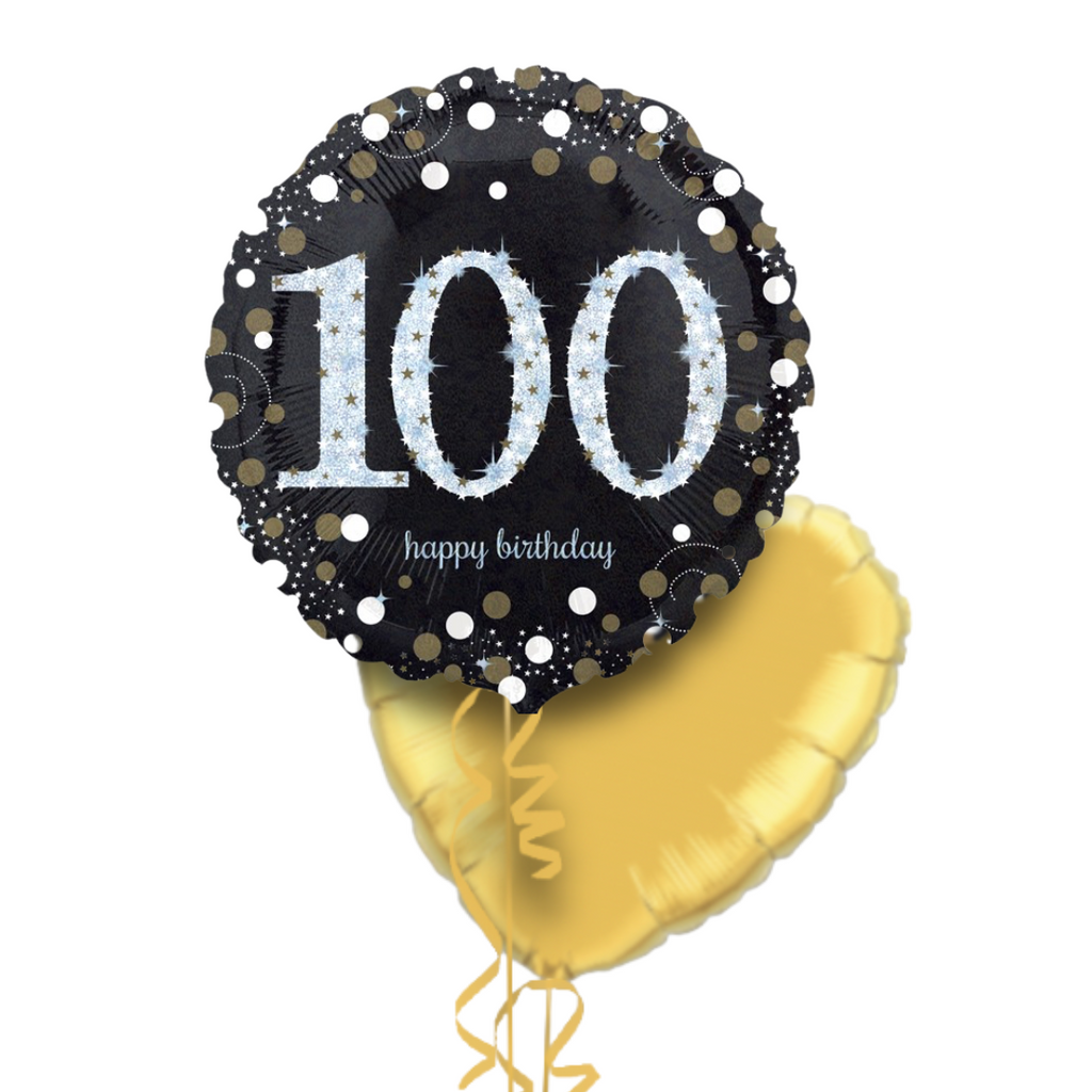 Happy 100th Birthday Black and Silver Holographic Balloon Bouquet ...