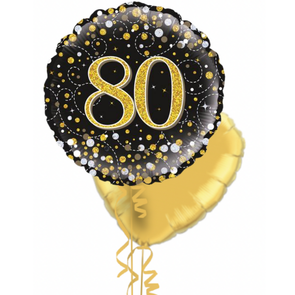 Happy 80th Birthday Black and Gold Holographic Balloon Bouquet